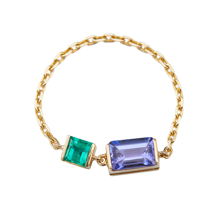 Tanzanite & Emerald Chain Ring – YI COLLECTION